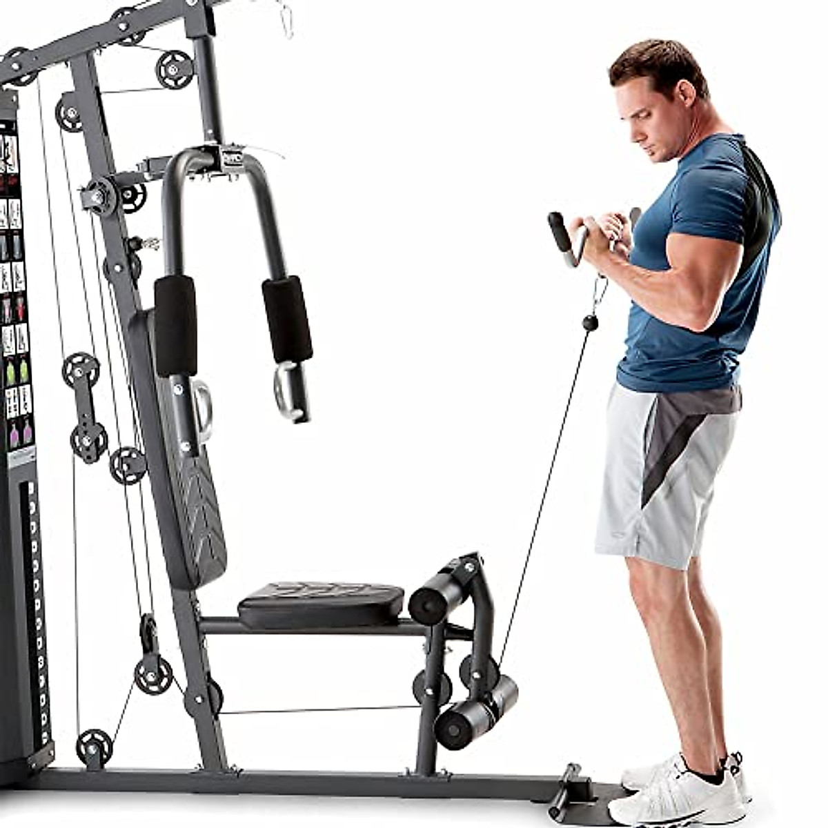Marcy MWM-4965 Stack Weight Multifunctional Home Gym Workout Station with Pulley, Arm, and Leg Developer for Full Body Fitness, Black