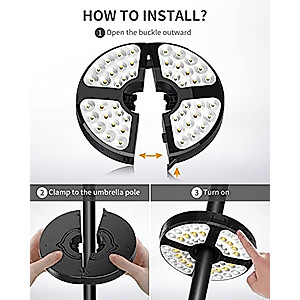 Patio Umbrella Light, Rechargeable Cordless Umbrella Lights 48 LED Lights 450 Lumens 3 Modes Umbrella Pole Light, 72 Hours Working Time Outdoor Patio Lights for Patio Umbrellas Camping Tent
