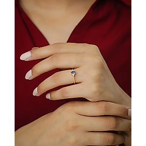 Shweta Creations Certified 14K Yellow Gold 0.6 Carat Sapphire Gemstone 0.8 carat Natural Diamond (G-H Color, SI1-SI2 Clarity) Rings for Women (Size : 6.5)