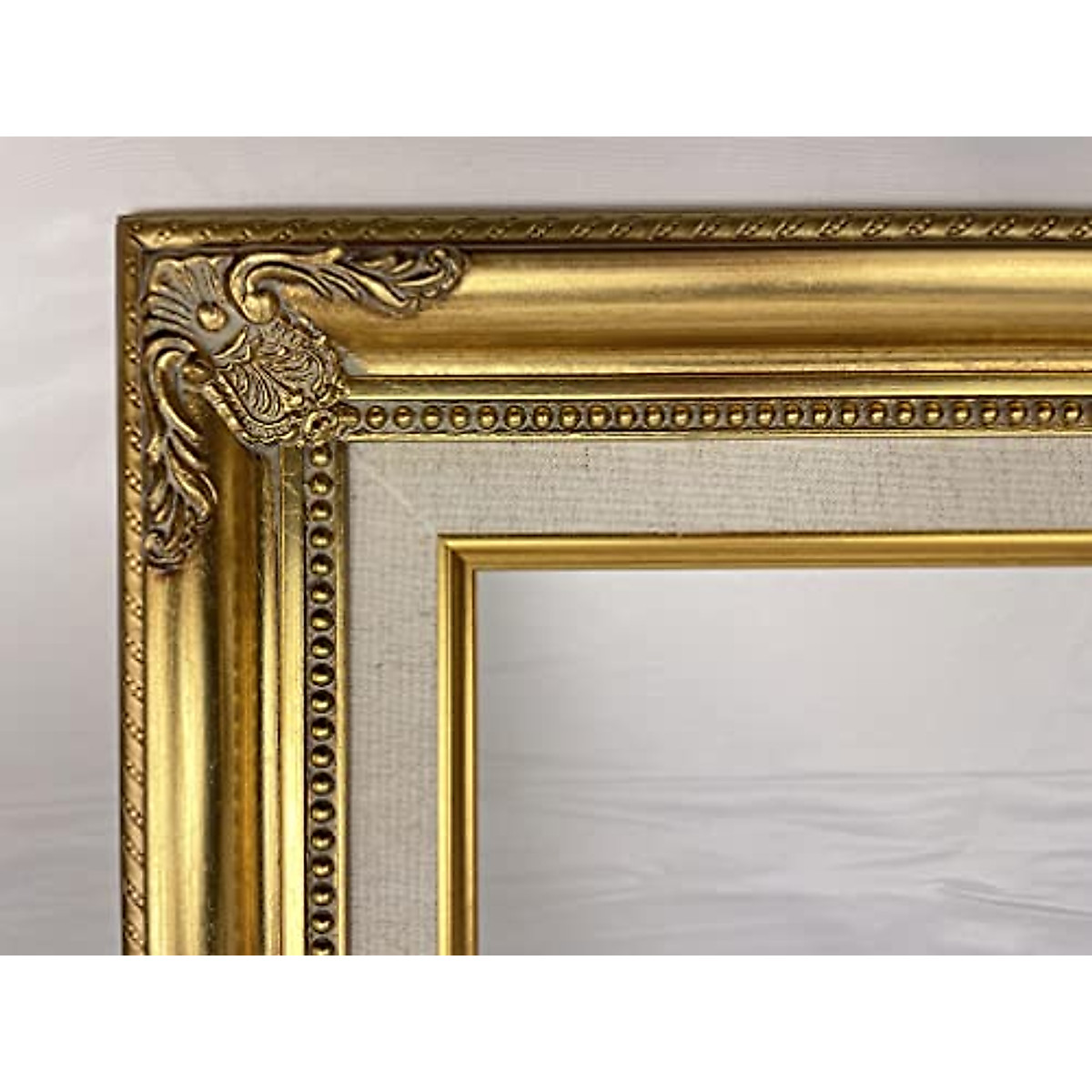 TP Picture Frame (No Glass and Backing)- Classic Gold Ornate Wood/Gesso with Linen Liner- Antique Style, Baroque, Vintage Look (16x20)