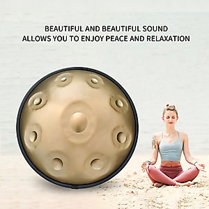 TTXC Handpan Steel Drums Musical instrument D Minor 9 Notes 22 inchs Steel Hand Drum,Soft Hand Pan Bag,2 handpan Mallet,Handpan Stand,dust-free cloth,(gold)