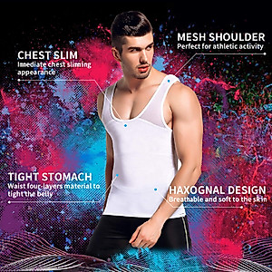 GKVK Mens Slimming Body Shaper Vest Chest Compression Shirt Abs Abdomen Slim Tank Top Undershirt, White, Medium