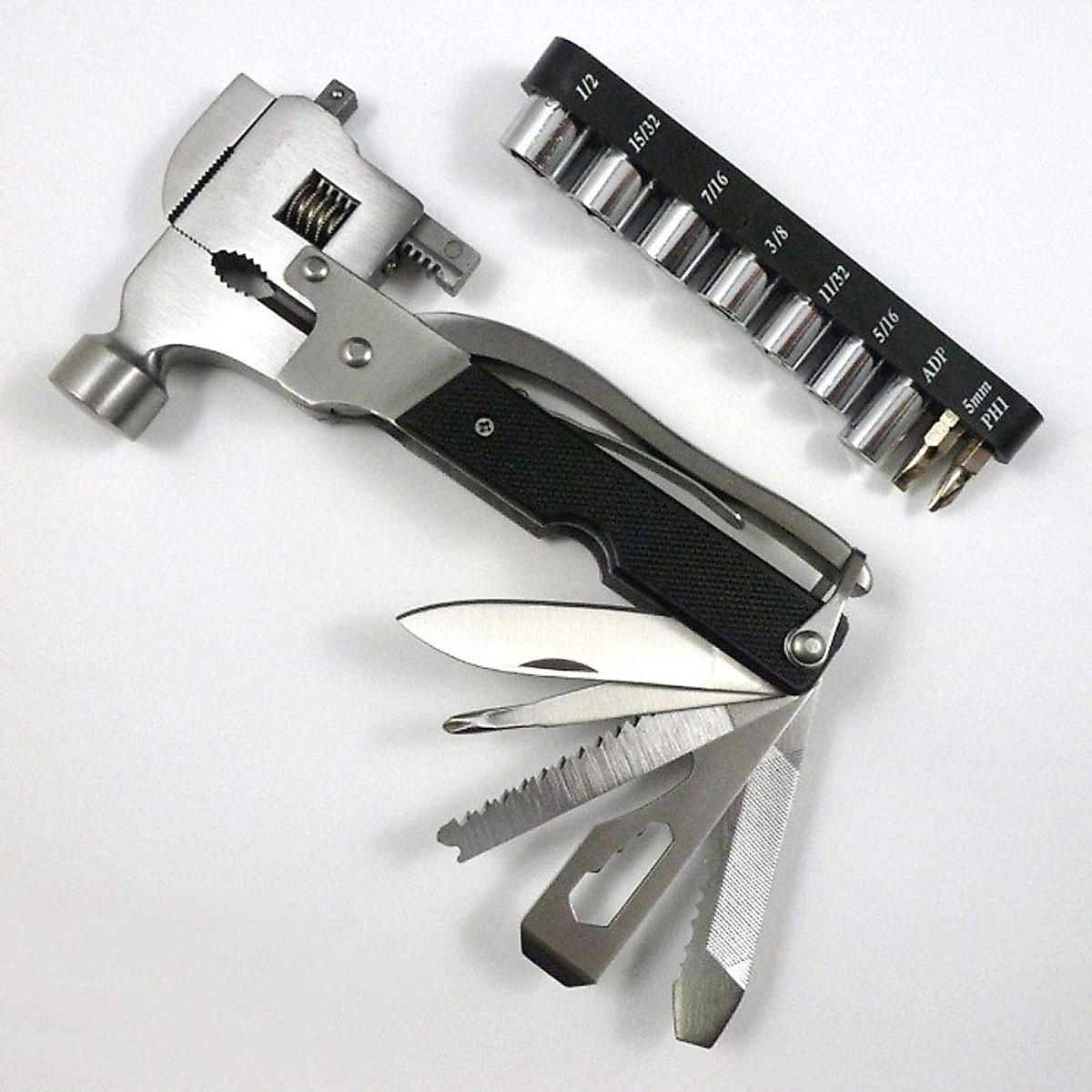 ADANSA Multi-tool Camping accessories, 21in 1 Multitool Survival Gear wrench Hammer, screwdriver pliers bottle opener Birthday Gifts for Boyfriend Husband Dad mens stocking stuffers, Black