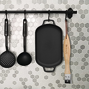 Mimiuo Cast Iron Sizzler Pan for Pizza Oven and Grill, 14 Inch Non-Stick Sizzling Fajita Skillet Rectangular Griddle Pan with Removable Handle for Stove Cooking Grilling Meats Seafood