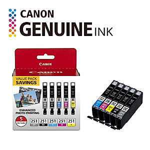 Canon CLI-251 BK/C/M/Y/GY 5 Color Value Pack Compatible to MG7520, MG5620, MG6620