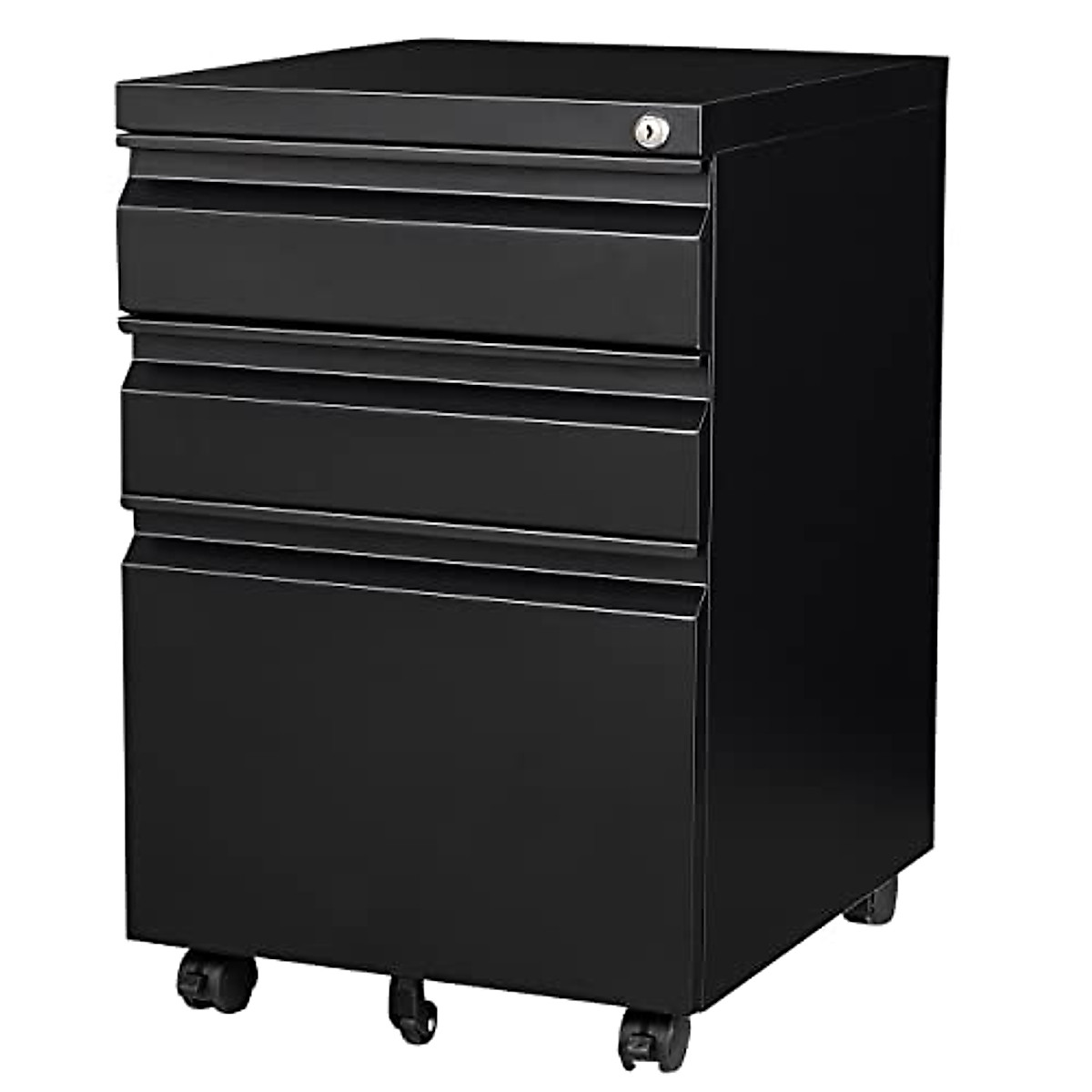 SISESOL 3 Drawer Mobile File Cabinet with Lock,Black Under Desk File Cabinets with Wheels,Rolling Metal Filing Cabinet for Home Office,Fit Legal/Letter/a4 File,Fully Assembled Except Casters