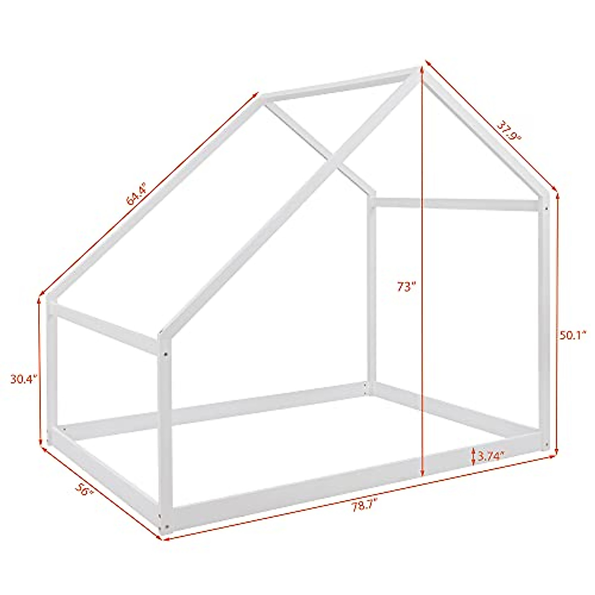 Tensun Full Size Wooden House Bed with Roof for Toddlers,Kids,Girls, Boys, Bedroom Children Full Floor Bed Frame,No Box Spring Needed,White