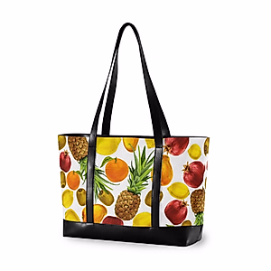 Watercolor Fruits Laptop Tote Bag for Women Work Travel Bag Canvas Teacher Tote Bags Handbags Purse with Fashion Zipper