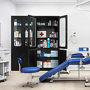 INTERGREAT Locking Metal Cabinet with Lock, Tall Office Storage Cabinet with Glass Door, Lockable Black Steel Cabinet with 3 Adjustable Shelves for Home, Clinic, Pantry, Basement, (72”x 36” x18”)