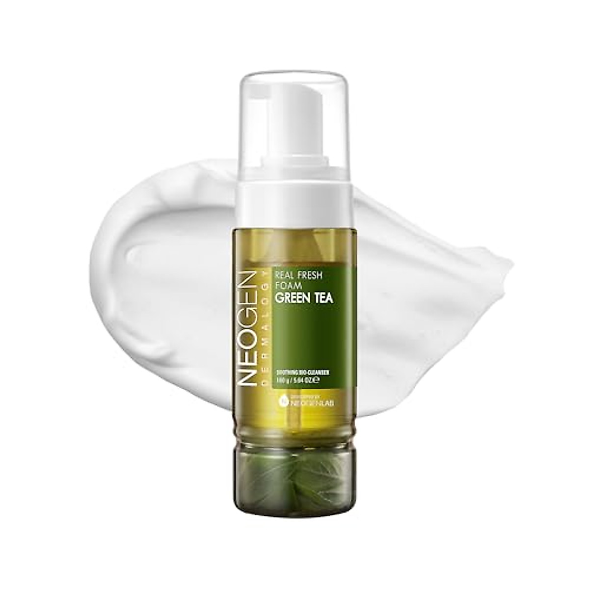 DERMALOGY by NEOGENLAB NEOGEN Real Fresh Foam Cleanser, Green Tea 5.6 Fl Oz (160g) - Soothing & Hydrating Gentle Cleansing Foam with Real Green Tea, Clean Beauty - Korean Skin Care