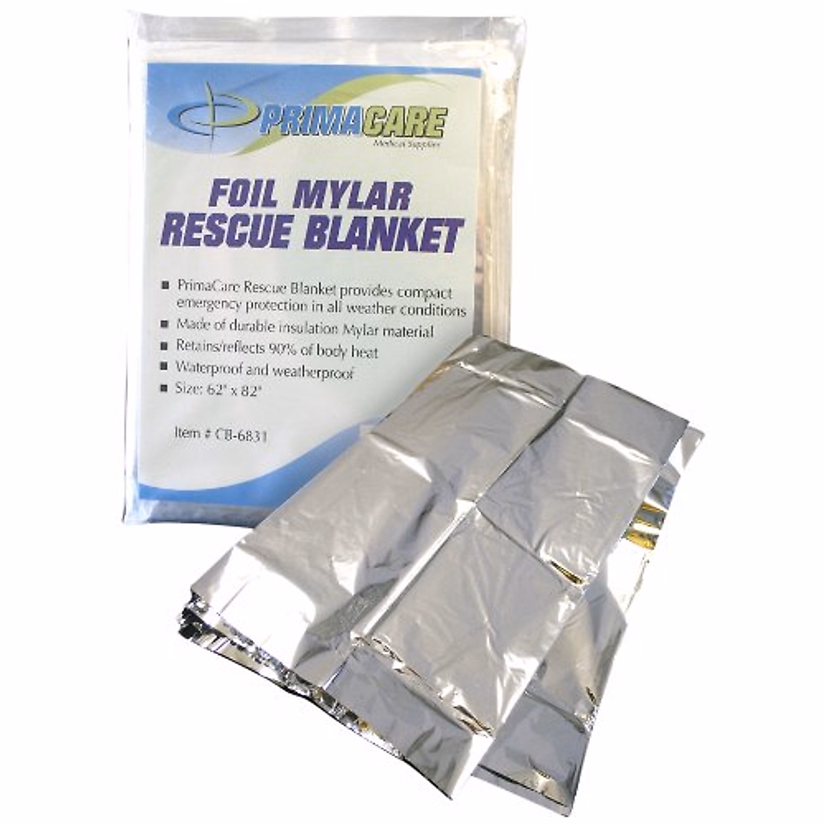 Primacare CB-6841-CS Emergency Foil Mylar Thermal Blanket, 82" Length x 54" Width (Pack of 10)