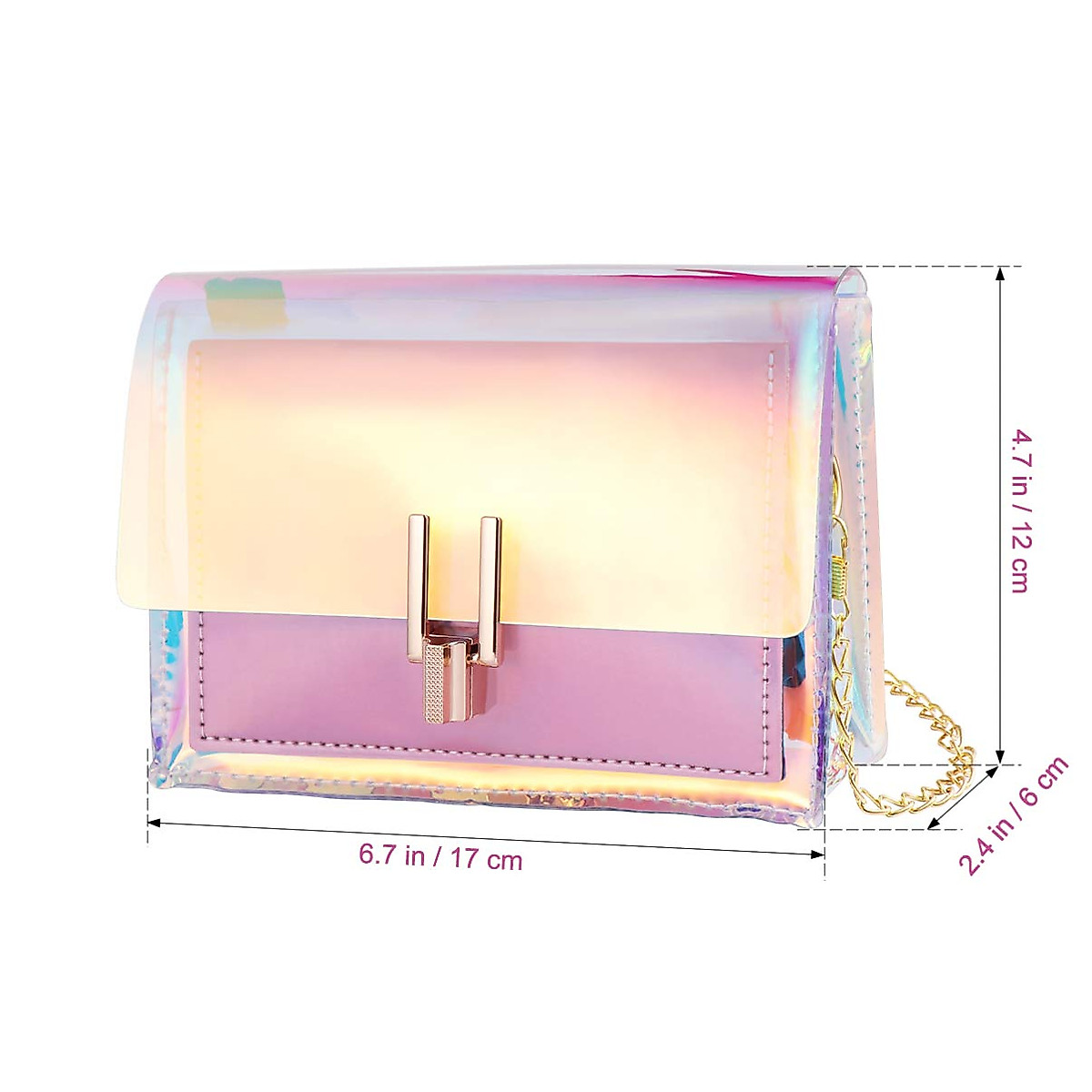 Iridescent Purse Hologram Clutch Purse Iridescent Crossbody Bag Clear Chain Handbags for Women Holographic Purse