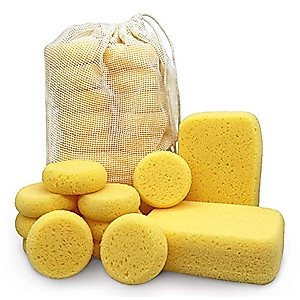 Premium Synthetic Horse Tack Sponges: 12pc Value Pack (10 Round 2.8" x1", 2 Large 6"x4"x2") with Cotton Bag, for Saddles, Bridles, Boots and Leather Care by Equus Constantia