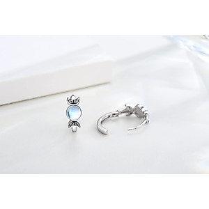 Triple Moon Goddess Earrings Sterling Silver Moonstone Earrings Pagan Wiccan Jewelry Hoop Earrings Christmas Stocking Stuffers Gifts for Women