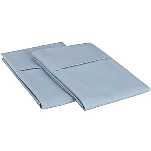 SUPERIOR Cotton Blend Solid Pillowcase Set, Pillow Protector Covers for Home or Dorm Room, Pack of 2, Extra Bedding Essentials, Soft Sateen Weave Finish, Standard, Light Blue
