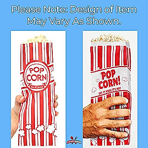 Leak-proof, Grease Resistant Popcorn Bags 500 Pack. Tear Resistant, Single Serving 2oz Paper Sleeves in Nostalgic Red/White Design. Great Movie Theme Party Supplies, Retro Carnivals & Fundraisers