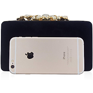 MagicLove Womens Evening Bag with Rhinestone Crystal Flower Closure Velvet Clutch Purse for Wedding Party Black
