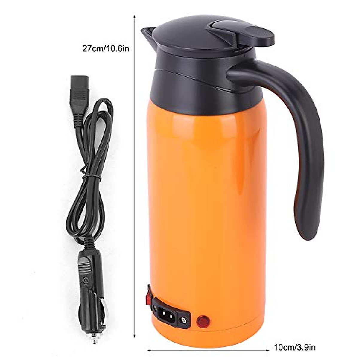 Portable Car Electric Kettle, 800ml 12V 24V Stainless Steel Electric Car Kettle, Heating Cup Coffee Mug Travel Water Bottle Road Trip Travel Cigarette Lighter Heated Water Tea Coffee Kettle (Orange)