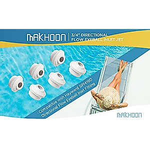MAKHOON 3/4" Directional Flow Eyeball Inlet Jet for Compatible with Hayward SP1419D with 1-1/2" MIP Threa White Opening Hydrostream Return Jet Replacement Part(6 Pack)