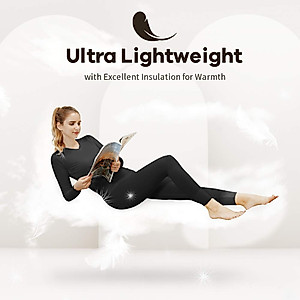 MANCYFIT Womens Thermal Underwear Long Johns Set with Fleece Lined Ultra Soft V Neck Black Large