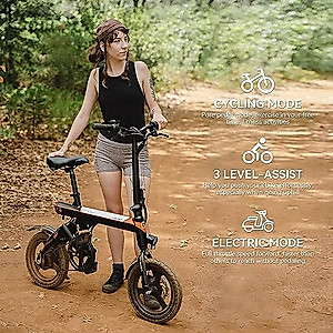 Jasion EB3 Electric Bike for Adults 21mph Folding Adults Electric Bicycles, 350W Brushless Motor, 36V 7.5Ah Battery, Center Suspension, 3 Levels Assist, 14" Foldable ebike for Adults and Teens