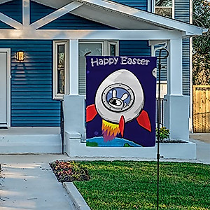 My Little Nest Seasonal Garden Flag Happy Easter Bunny Egg Spaceship Vertical Garden Flags Double Sided for Home Farmhouse Yard Holiday Flag Outdoor Decoration Banner 12"x18"