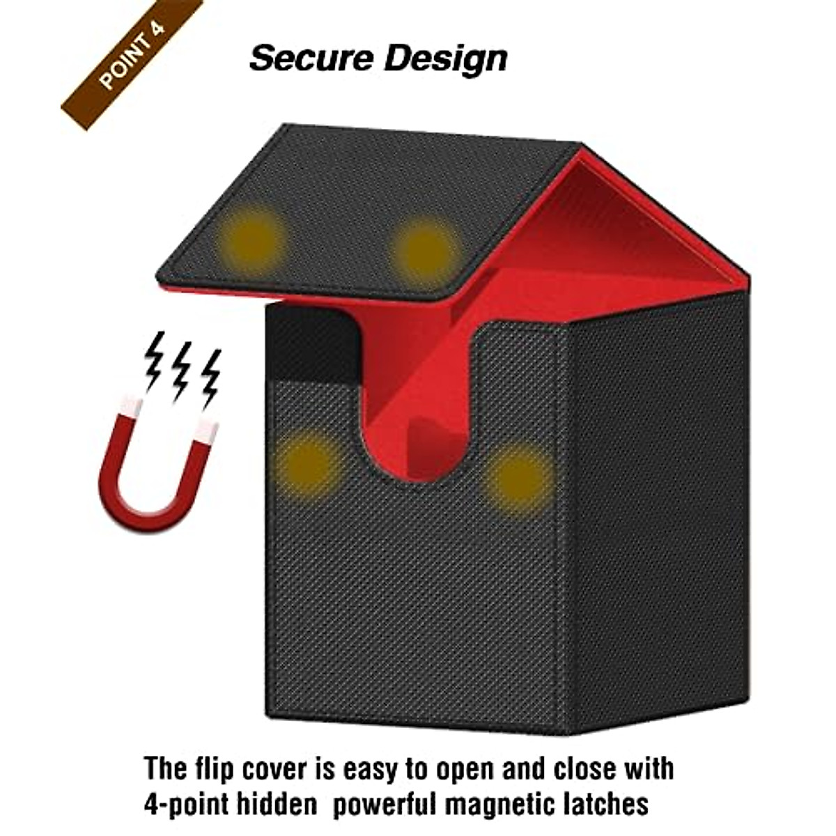 Venssu Card Deck Box,Vertical Card Deck Case,Card Storage,Commander deck box, Trading card box, Fit 115 Plus Sleeved Cards Compatible with board game MTG TCG CCG with dividers(Black＆Red)