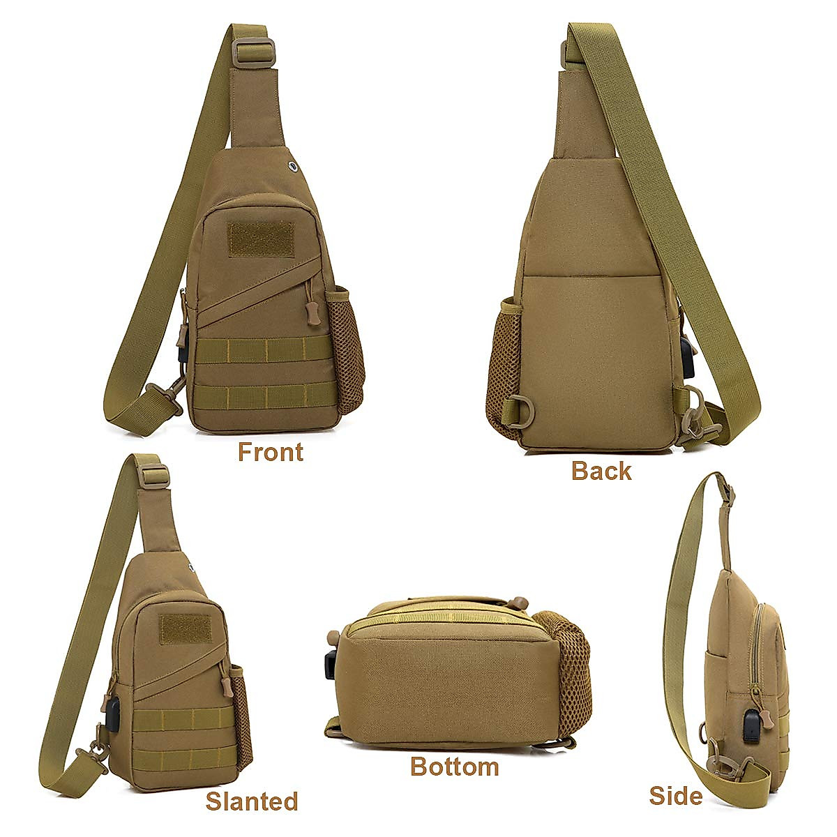 BraveHawk OUTDOORS Tactical Sling Crossbody Bag, 800D Military Nylon Oxford Utility EDC Chest Pack Shoulder Daypack Organizer