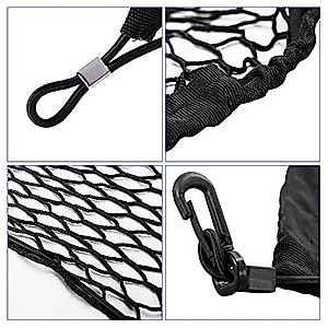 neynavy 1 Pack Car Adjustable Heavy Duty Cargo Net, 43.3" x 15.7" Double-Layer Standing Net, Stretchable Storage Mesh with Hooks, Item Storage Bag, Universal Vehicle Interior (Black)