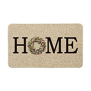Artoid Mode Home Tulips Lily Wreath Decorative Doormat, Seasonal Spring Holiday Low-Profile Floor Mat Switch Mat for Indoor Outdoor 17 x 29 Inch