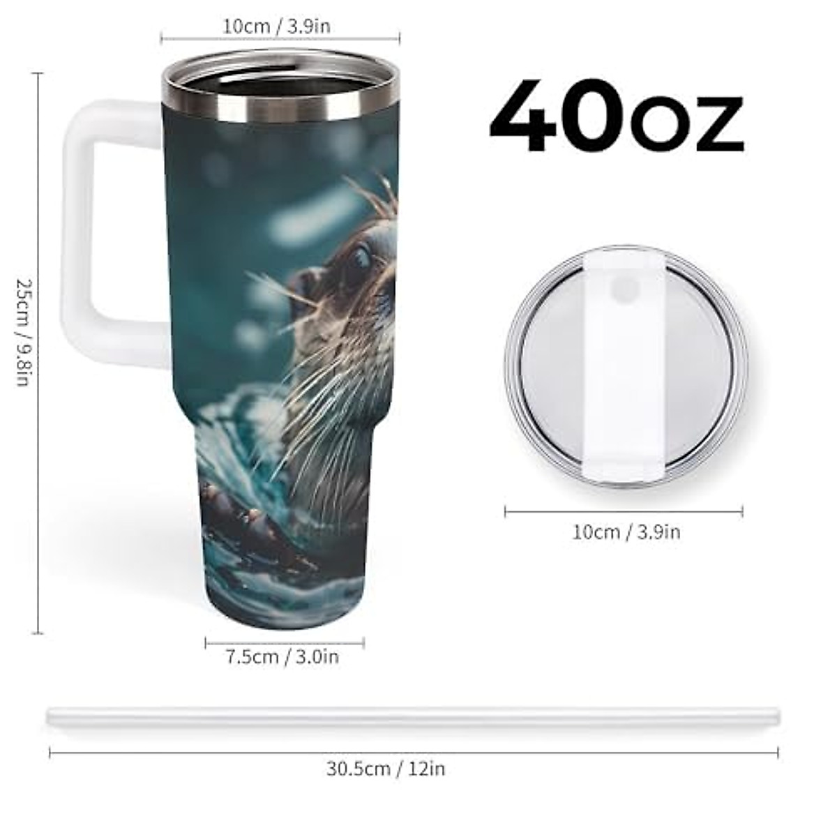 Sea Otter Swimming 40OZ Tumbler Stainless Steel Travel Mug Water Bottle Car Cup Tea Cups with Lid White-style