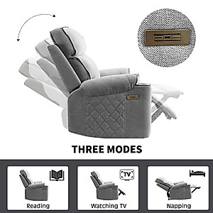 ANJ Classic Power Recliner Chair, Overstuffed Electric Recliners with USB Type-C Port Double Layer Backrest and Cup Holders, Comfy Reclining Single Sofa for Living Room