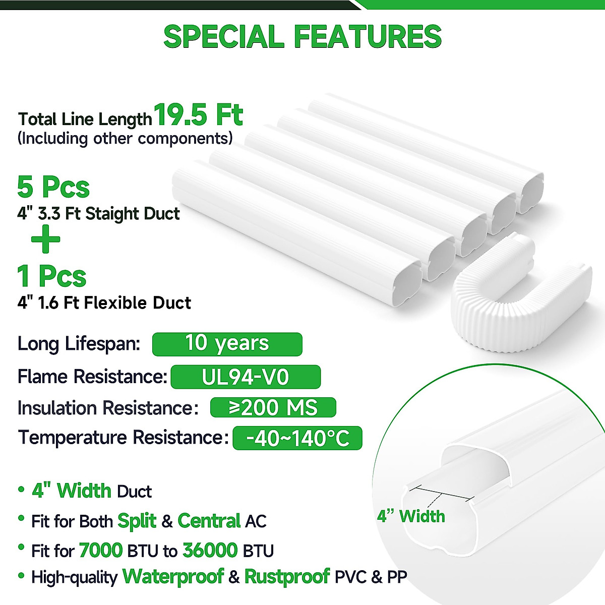 Cestluck 4'' 19.5 Ft Mini Split Line Cover Set, PVC & PP Pipe Covers for Mini Split Lines, Line Guard for Central AC