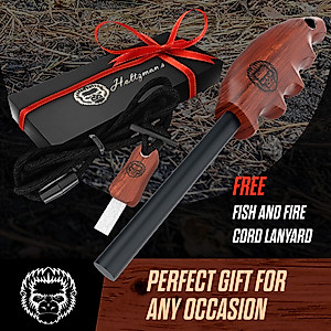 Wood Handle Fire Starter Ferro Rod Gift Set W/Finger Grip Survival Bushcraft Gear (Dark Brown)