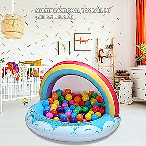 Rainbow Blow up Kiddie Pool Inflatable Mini Swimming Pool Water Baby Shade Beach Tent Pool 37" X 26" Portable Wading Pool with Canopy for Outdoor Backyard for Kids Toddler