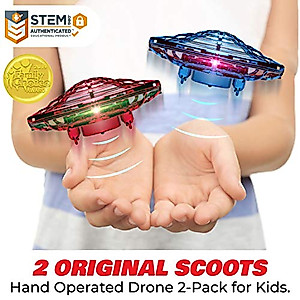 Force1 Scoot Duo Hand Operated Drone for Kids or Adults - 2pk Hands Free Motion Sensor Mini Drone, Easy Indoor Small UFO Toy Flying Ball Drone Toys for Boys and Girls (Red and Blue)