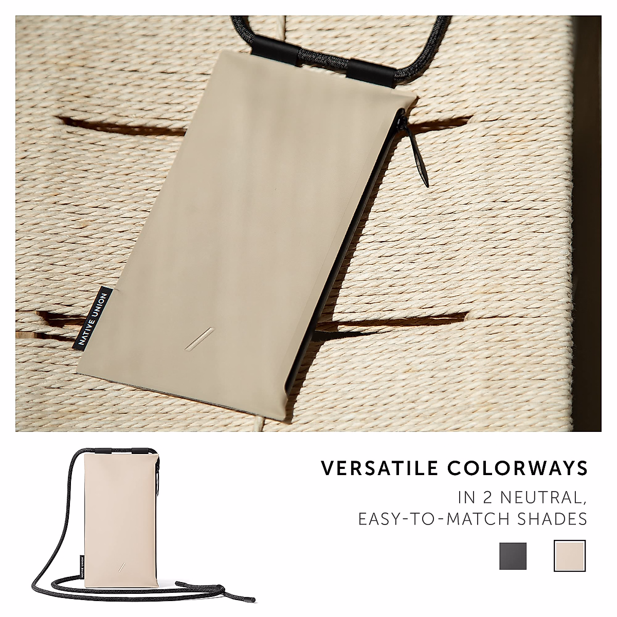 Native Union Sling Tech Carrier – Water-Repellent Adjustable Crossbody Pouch for Phone & Essentials, Stores Cards, Cash, Keys & More – 2 Zippered Compartments with Light Protection (Sand)