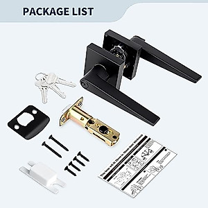 LOQRON Heavy Duty Entrance Door Lever Keyed Entry Door Handle with Lock and Keys Reversible for Matte Black Handle for Bedroom, Office or Front Door