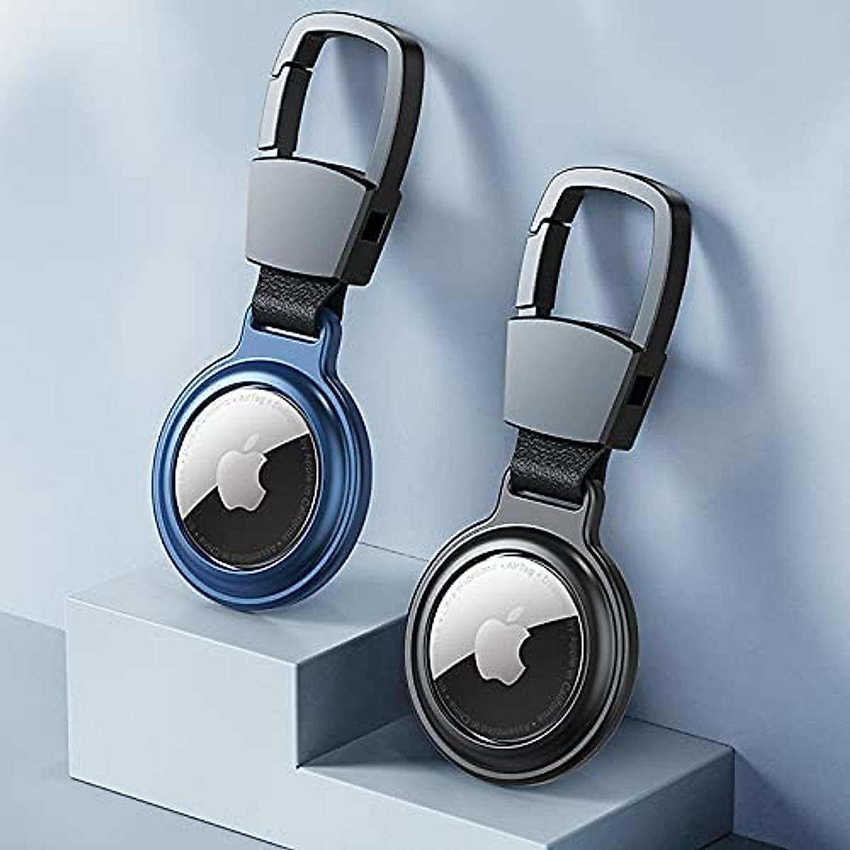 Deluxe AirTag Keychain, Metal and PU Leather Key Ring for Apple AirTag, Air Tag Key Anti-Loss Device (Gold)