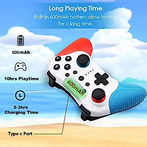 KENNEAS Wireless Pro Controller for Switch/Switch Lite, Switch Remote Gamepad with Wake-up, 3-Level Vibration, Turbo, Motion Control Function, 600mAh Battery Wireless Switch Controller