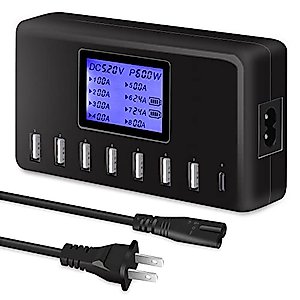 USB Charger, slitinto 60W 12A 8-Port USB Charging Station Multi Port USB Hub Charger Compact Size LCD Display Compatible with iPhone iPad Samsung Kindle Tablet Bluetooth Earbuds and More