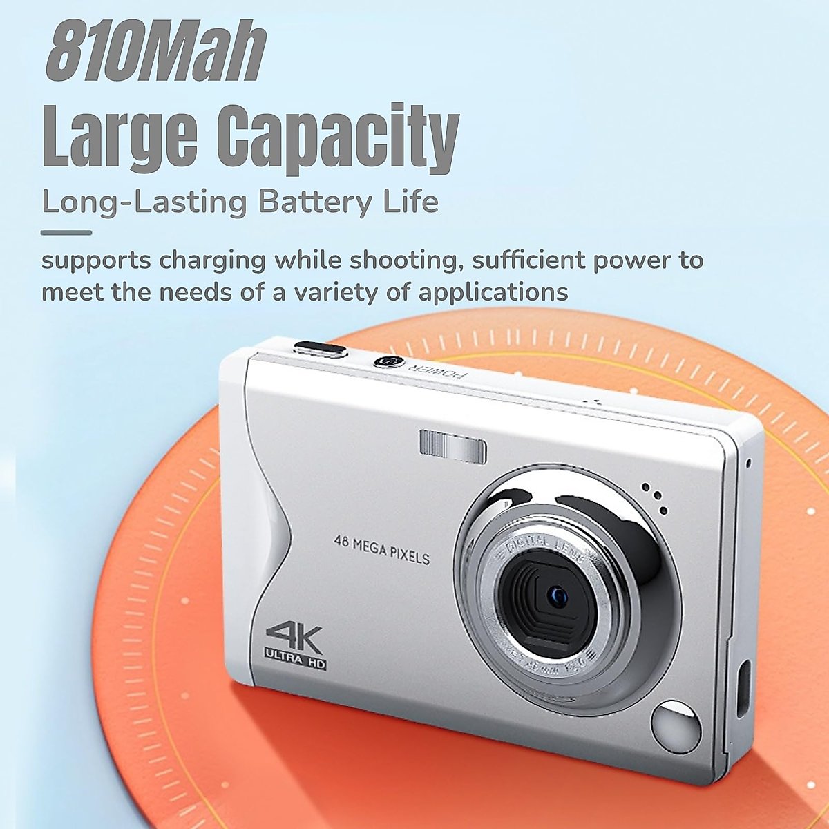 Digital Camera for Photograph, 4K 48MP Video Vlogging Camera with Fill Light, 16X Digital Zoom Pocket Camera for Students Teens Beginners, 3.0in LCD HD Display (White)