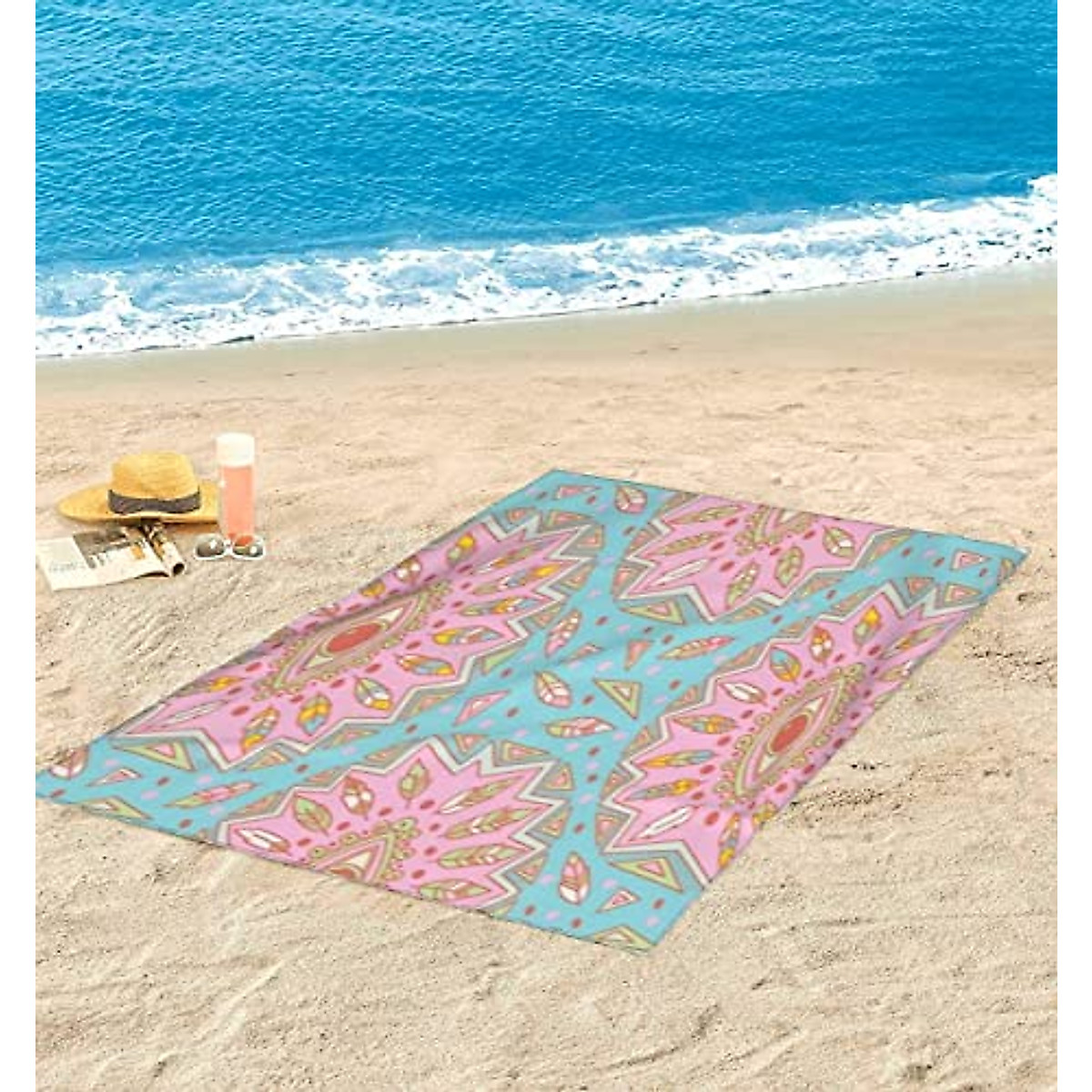 Sand Resistant Beach Towel Oversized (39×71 inches) Quick Dry Lightweight Highly Absorbent 100% Microfiber Personalized Boho Beach Towels for Adults