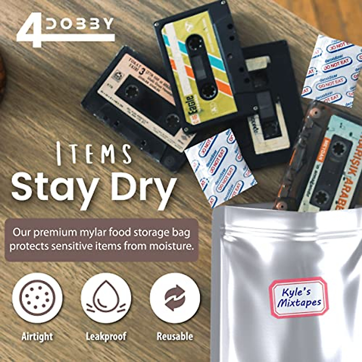 100pcs Mylar Bags for Food Storage with Oxygen Absorbers 300cc (100pcs) and Labels, 5"x7" (30pcs) 1 Quart Mylar Stand-Up (50pcs) 1 Gallon (20pcs) Stand-Up Mylar Stand-Up, Zipper Pouches Resealable and Heat Sealable for Long Term Food Storage