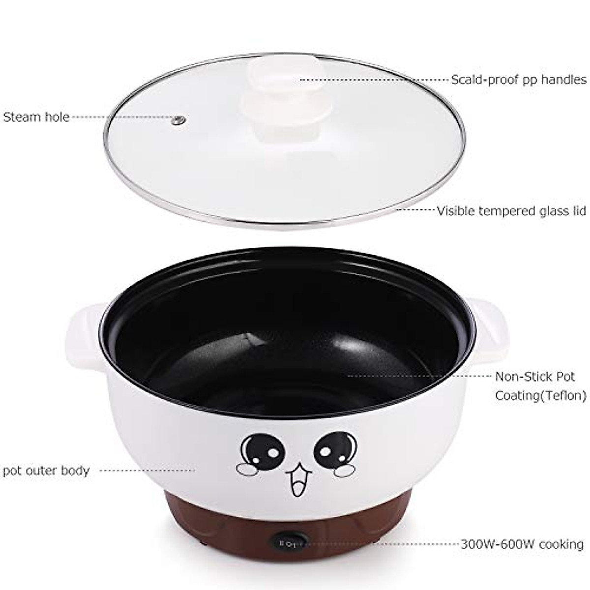 MINGPINHUIUS 4-in-1 Multifunction Electric Cooker Skillet Wok Electric Hot Pot For Cook Rice Fried Noodles Stew Soup Steamed Fish Boiled Egg Small Non-stick with Lid (2.8L, without Steamer)