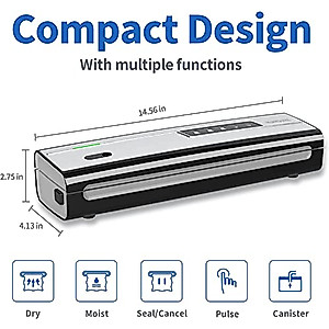 HUMSURE Vacuum Sealer Machine, Manual Food Vacuum Sealer & Powerful Automatic with Strong Suction & Easy Operation, Compact & Multipurpose Sous Vide Vacuum Sealer for Long-Lasting Food Preservation (black)