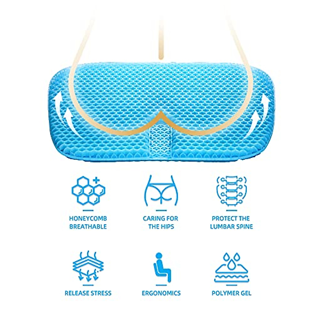 Upgraded version of double-layer three-dimensional honeycomb seat cushion, 2000 honeycomb ventilation holes, polymer gel fully breathable and decompressed, multi-functional and practical seat cushion