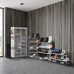 Simple Houseware 8 Tiers Shoe Rack with Zipper Cover | Side Hanging Pockets, Gray