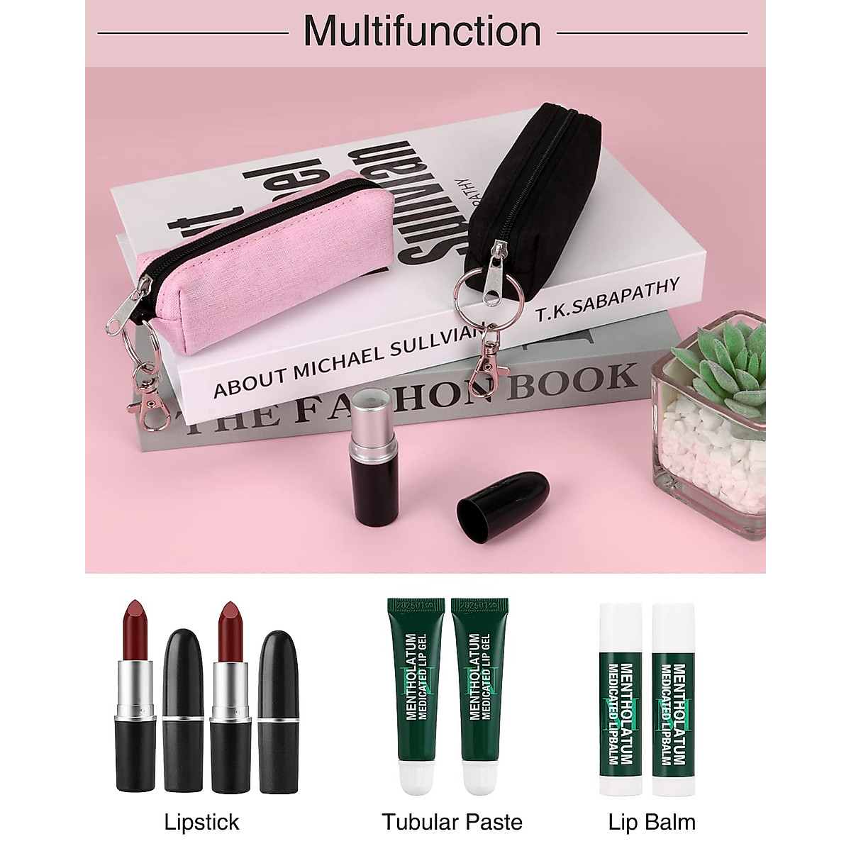 Meiiy Chapstick Holder Lip Balm Sleeve Pouch Lipstick Holder Bag Lip Gloss Holder With Hook Stocking Stuffers Gift for Women (2pcs)