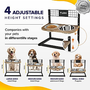 Ciconira Metal Elevated Dog Bowls with Slow Feeder & Spillproof Mat, 8°Tilted Raised Dog Bowl Stand with Two 1.3L Stainless Steel Dog Food Water Bowls,4 Height Adjustable for Large Medium, Small Dogs